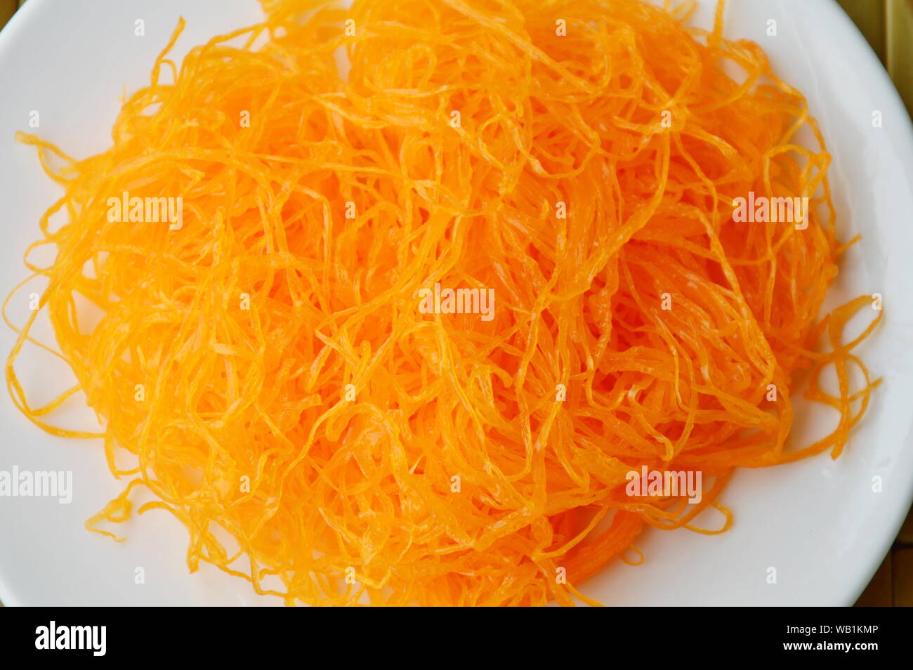 golden egg threads Portuguese food applied to Thai sweetmeat Stock ...