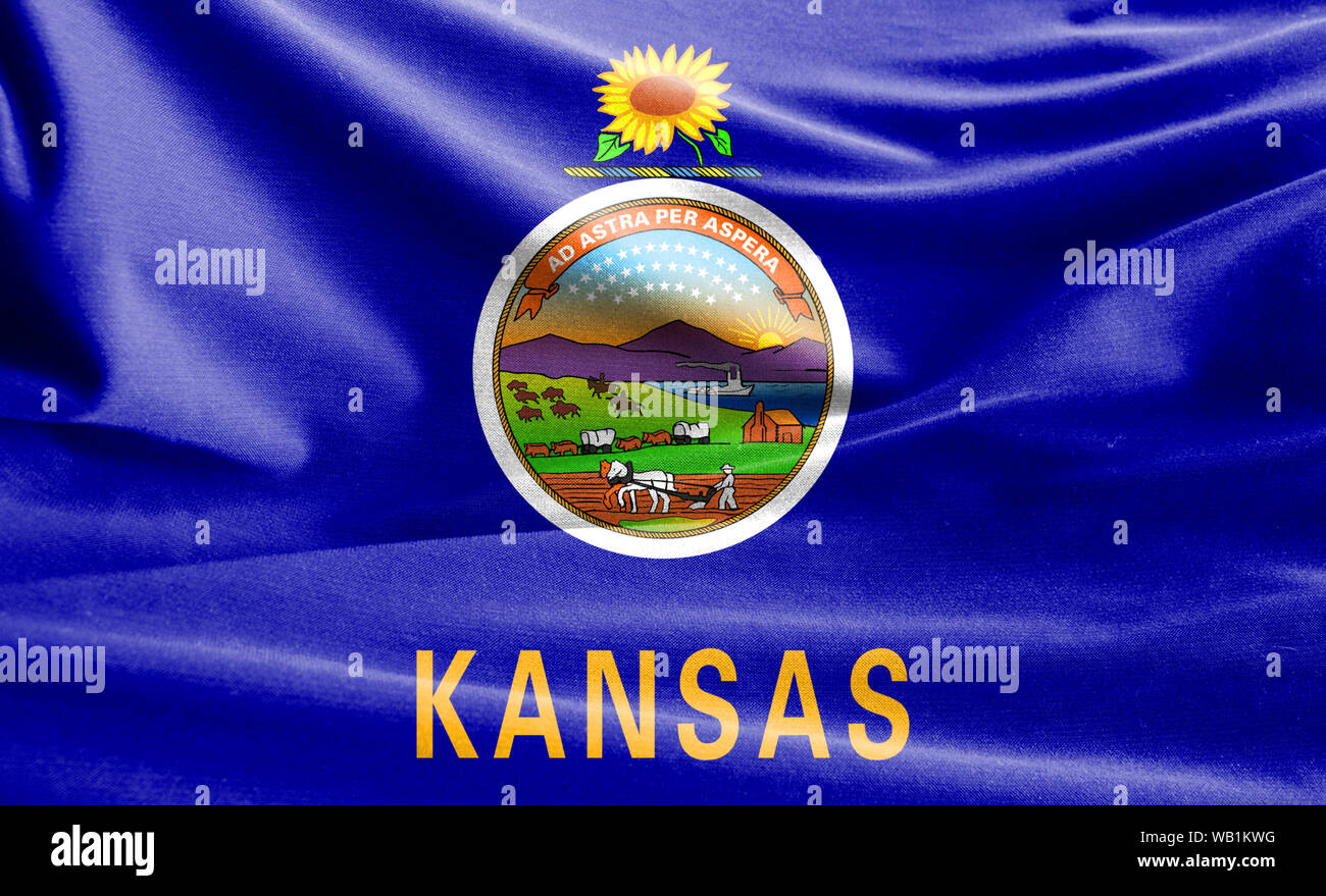 Realistic flag State of Kansas on the wavy surface of fabric Stock ...