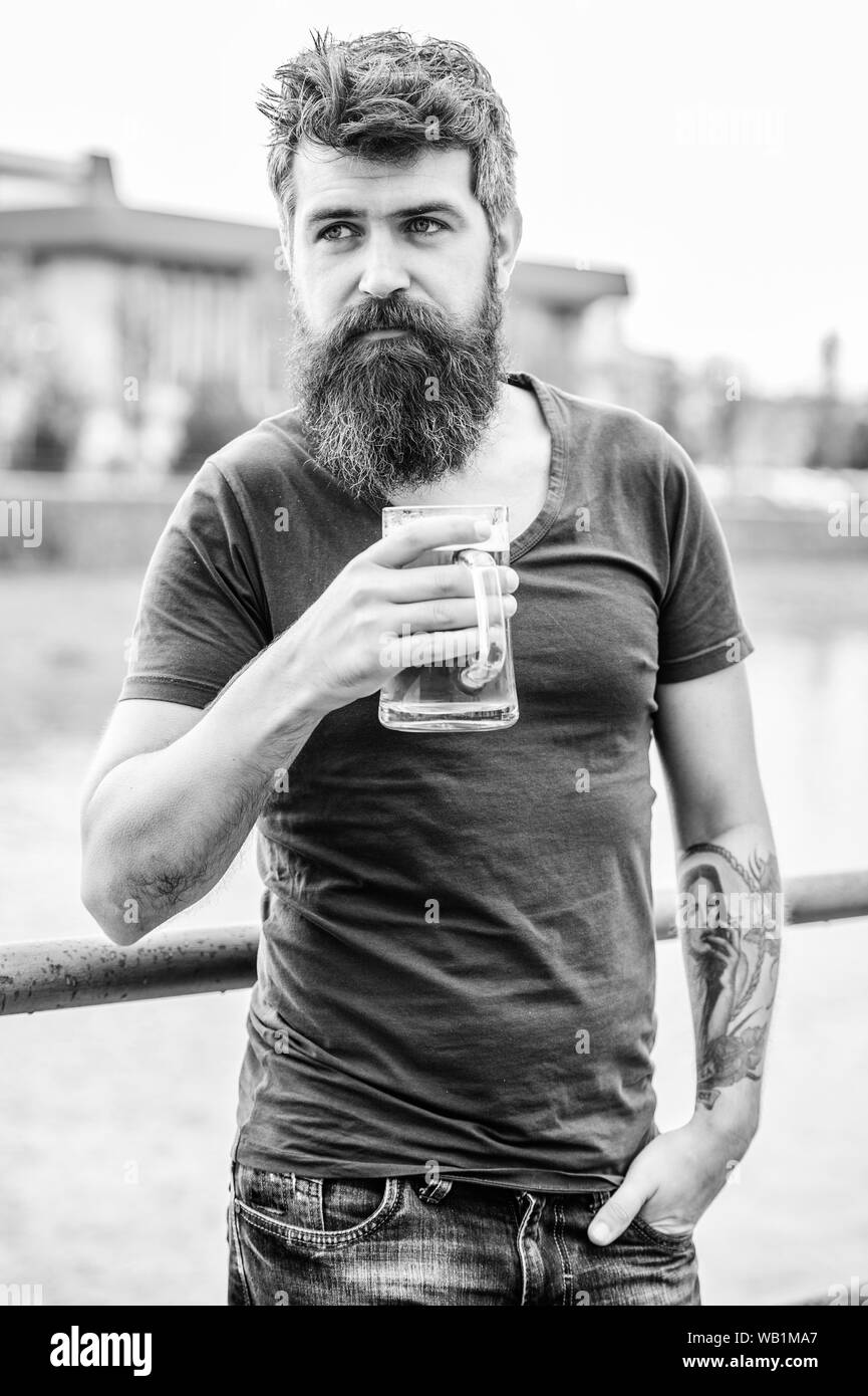 Bearded man glass whiskey Black and White Stock Photos & Images - Alamy