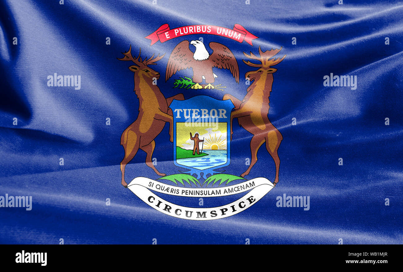 Realistic flag State of Michigan on the wavy surface of fabric Stock ...