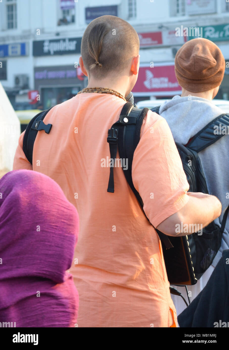 Iskcon temple devotees singing of hymns in praise of Lord krishna Stock ...