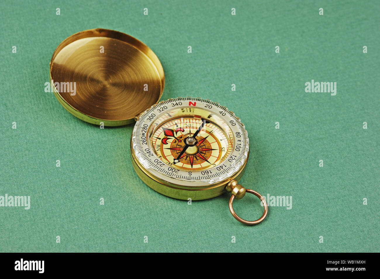 compass on the green background Stock Photo - Alamy