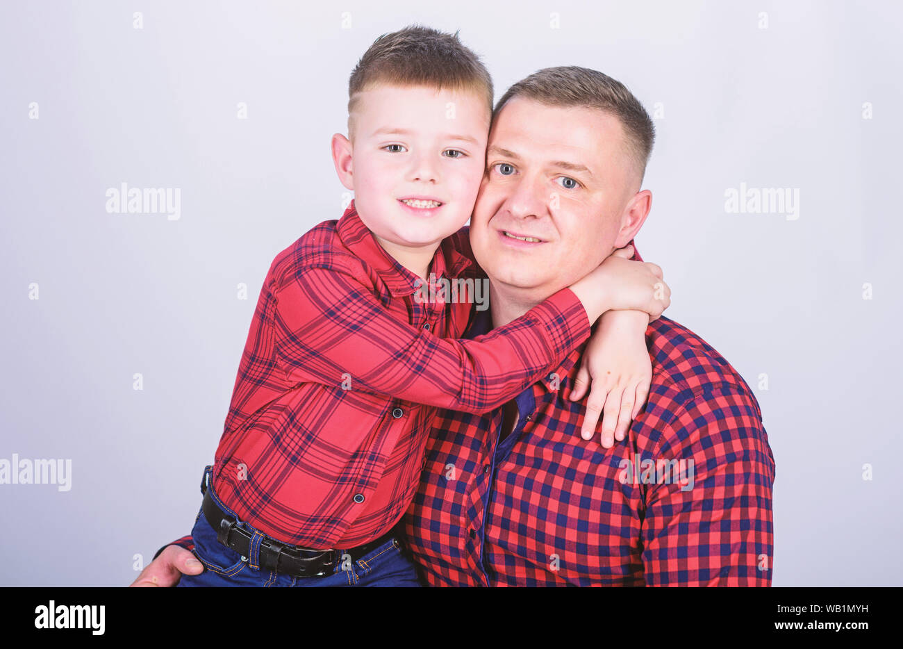 Cool guys. Father little son red shirts family look outfit. Best ...