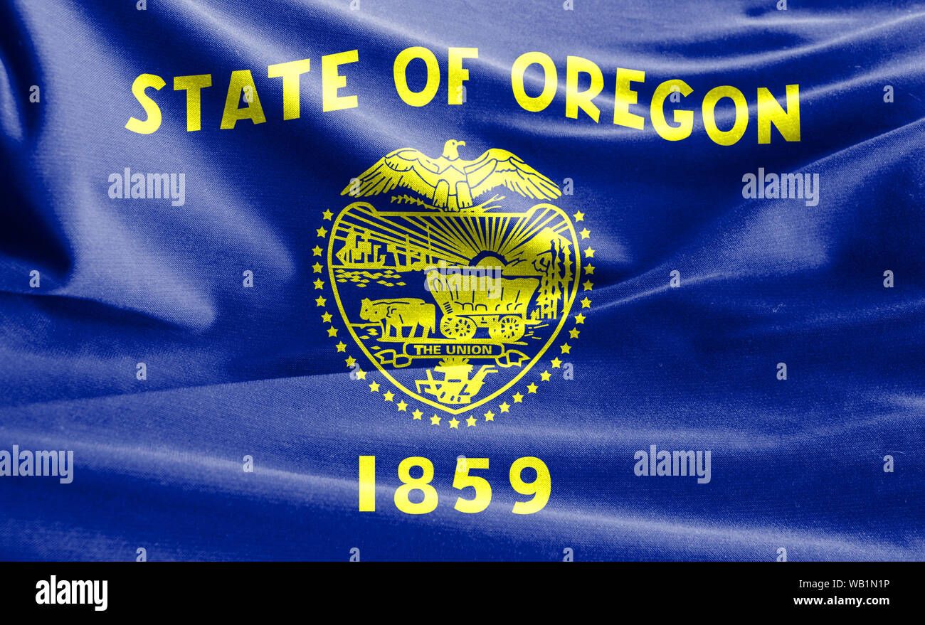 Realistic flag State of Oregon on the wavy surface of fabric Stock ...
