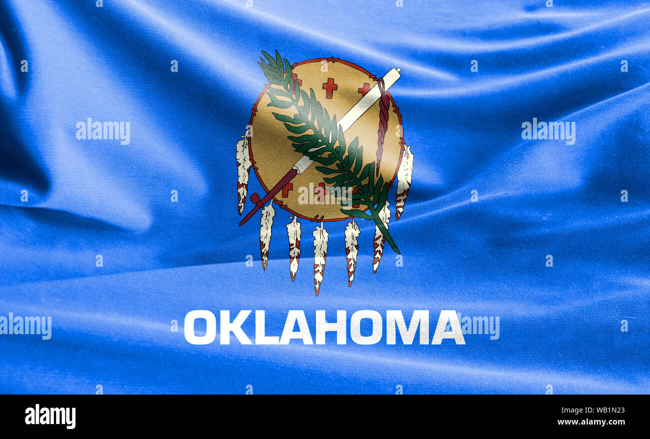 Realistic flag State of Oklahoma on the wavy surface of fabric Stock ...