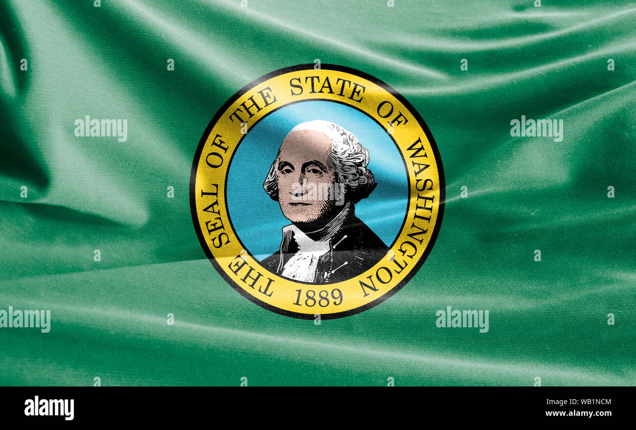 Realistic flag State of Washington on the wavy surface of fabric Stock ...
