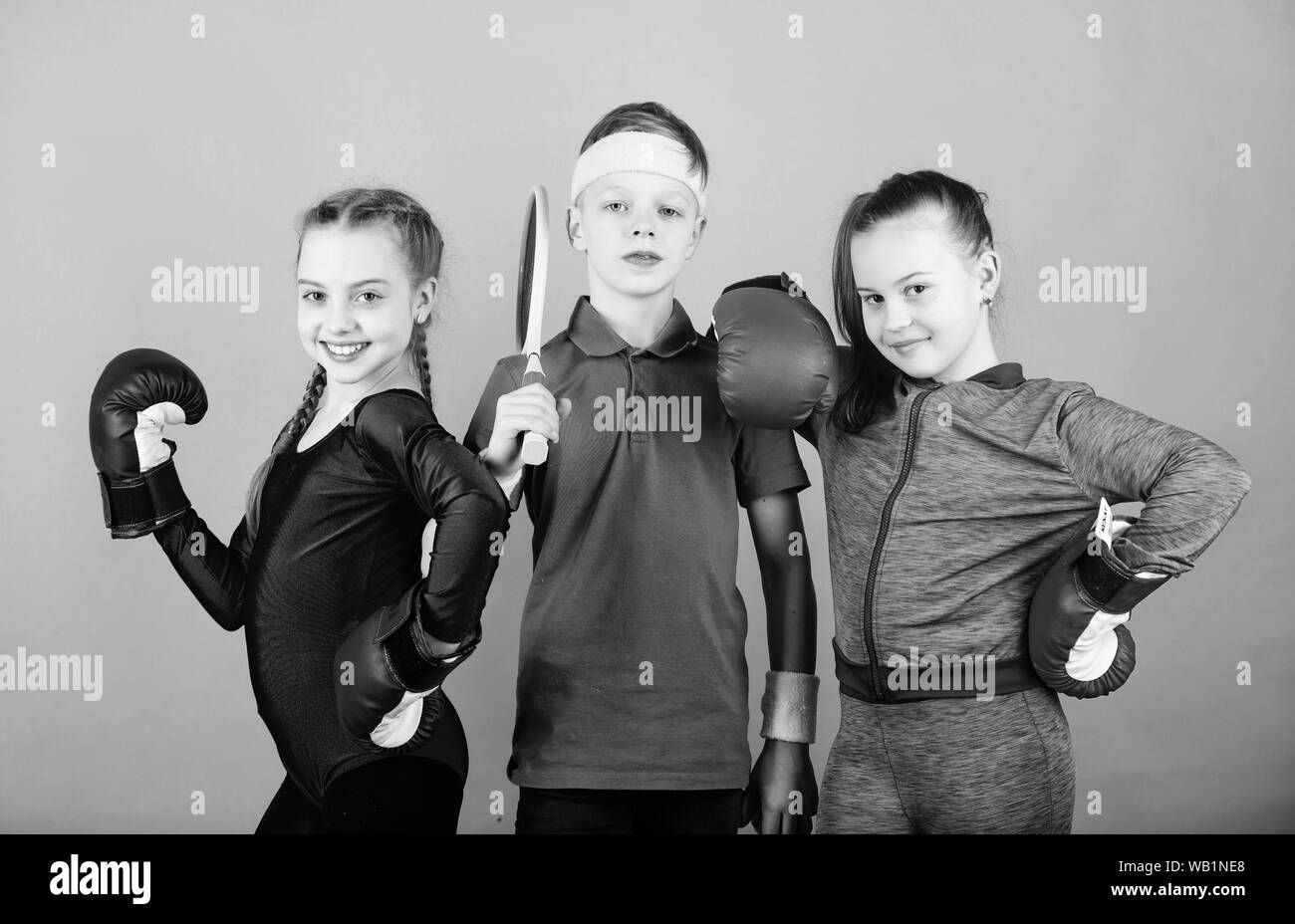 Ready to fight. Team sport success. workout of small girls boxer and ...