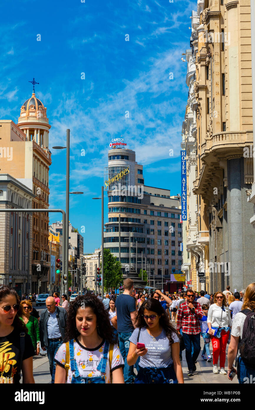 Gran Via Shopping Street, Madrid, Spain, South West Europe Stock Photo ...