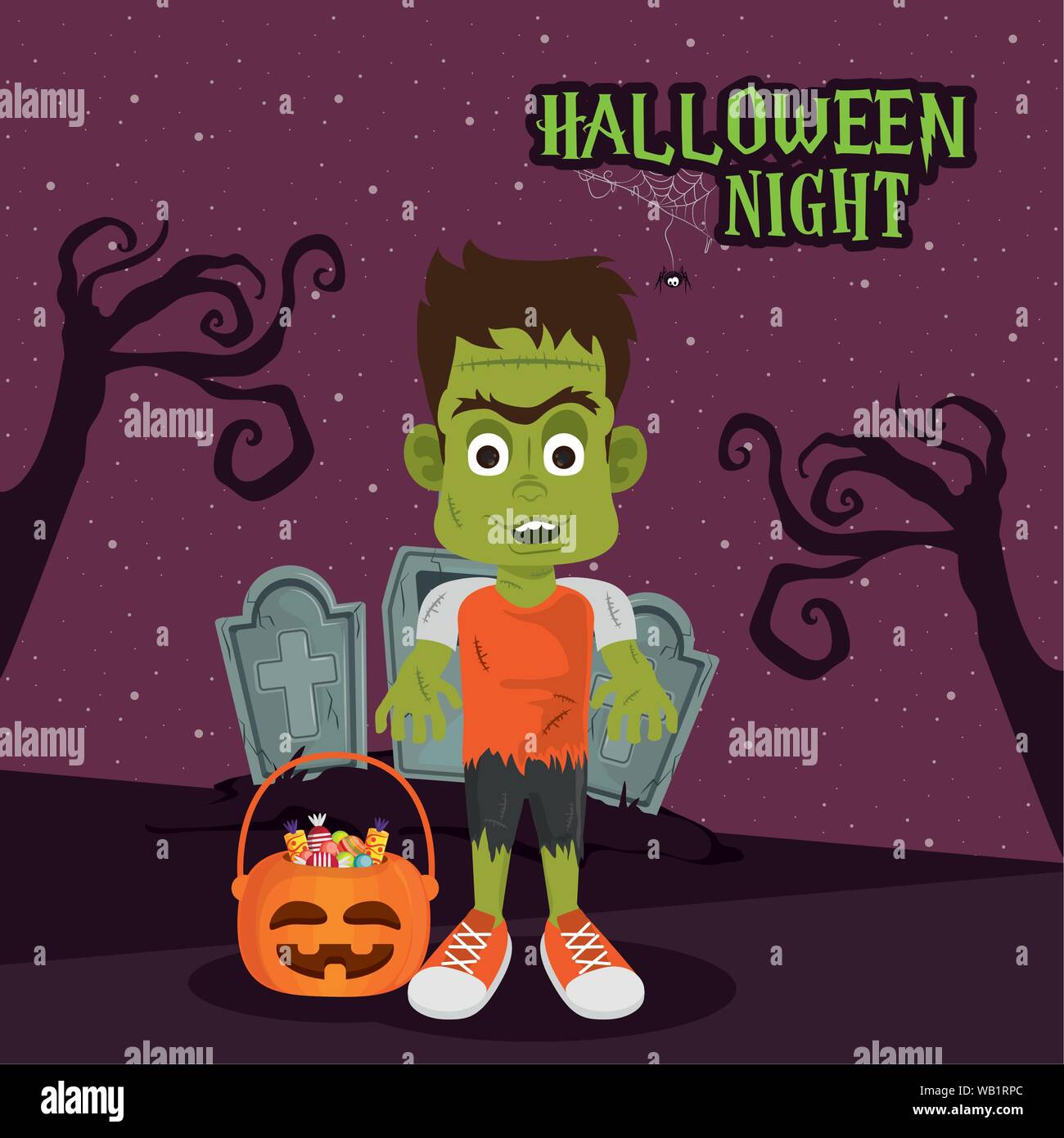 happy halloween scary night cartoon Stock Vector Image & Art - Alamy