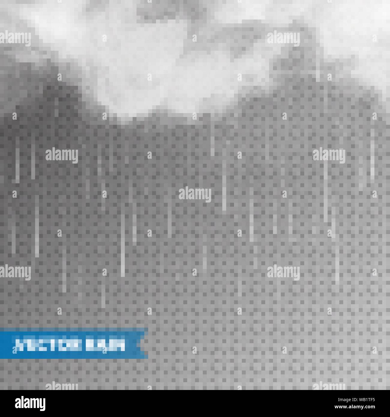 Realistic rain with clouds on transparent background. Rainfall, water ...