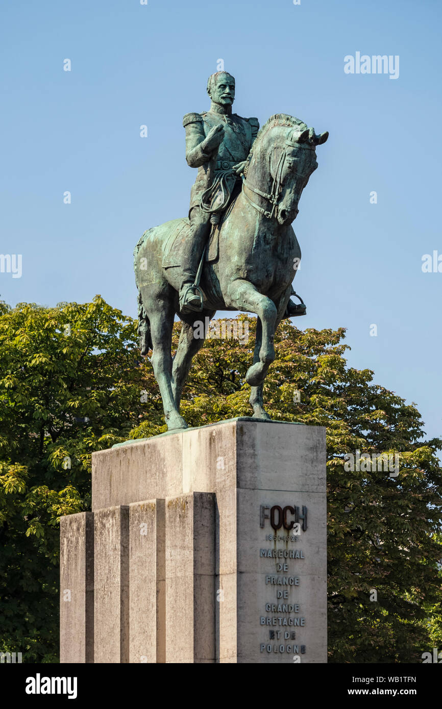 PARIS, FRANCE - AUGUST 03, 2018: Equestrian statue of Marshal Ferdinand ...