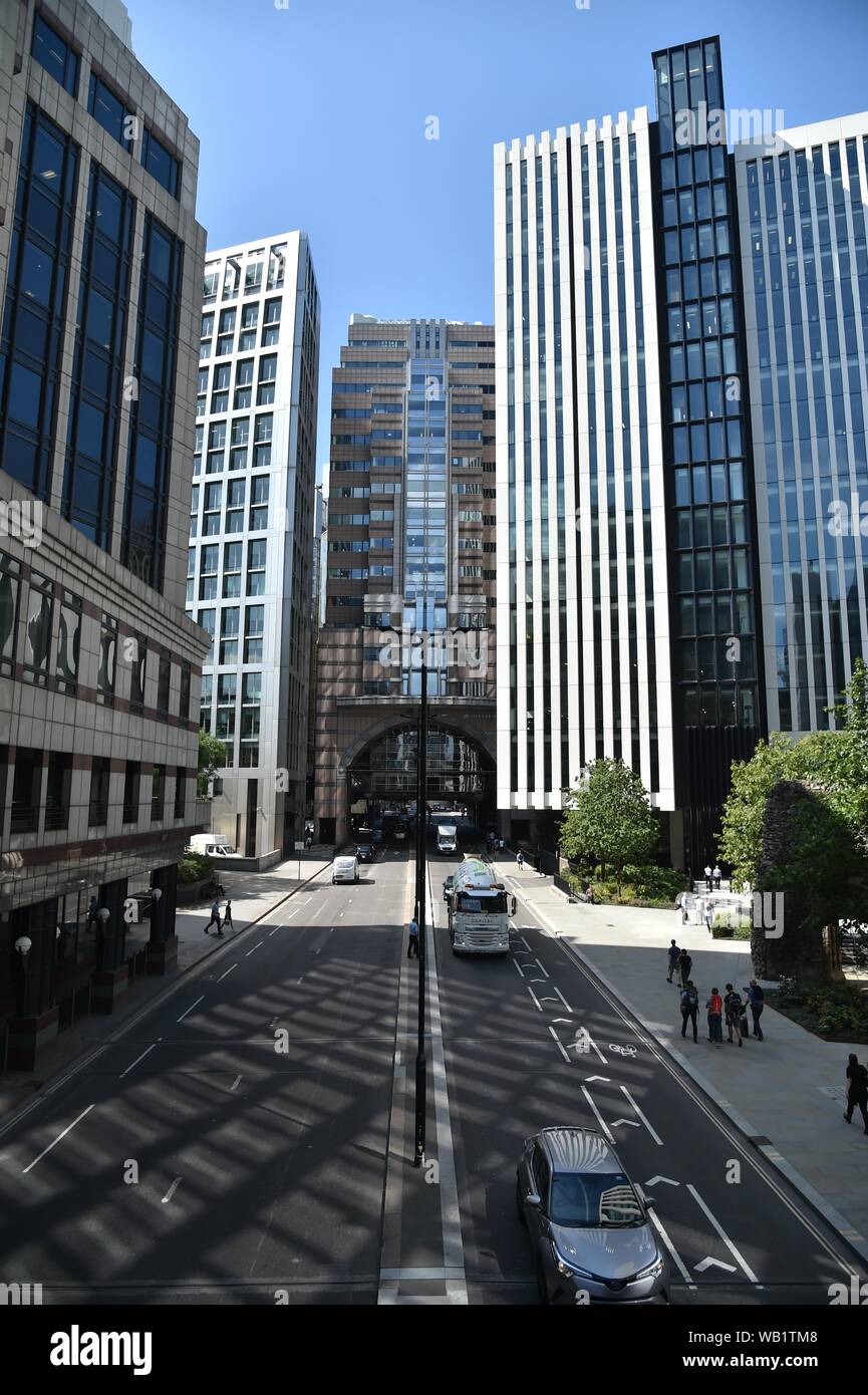 Commercial buildings in the Moorgate area of London summer 2019 Stock ...