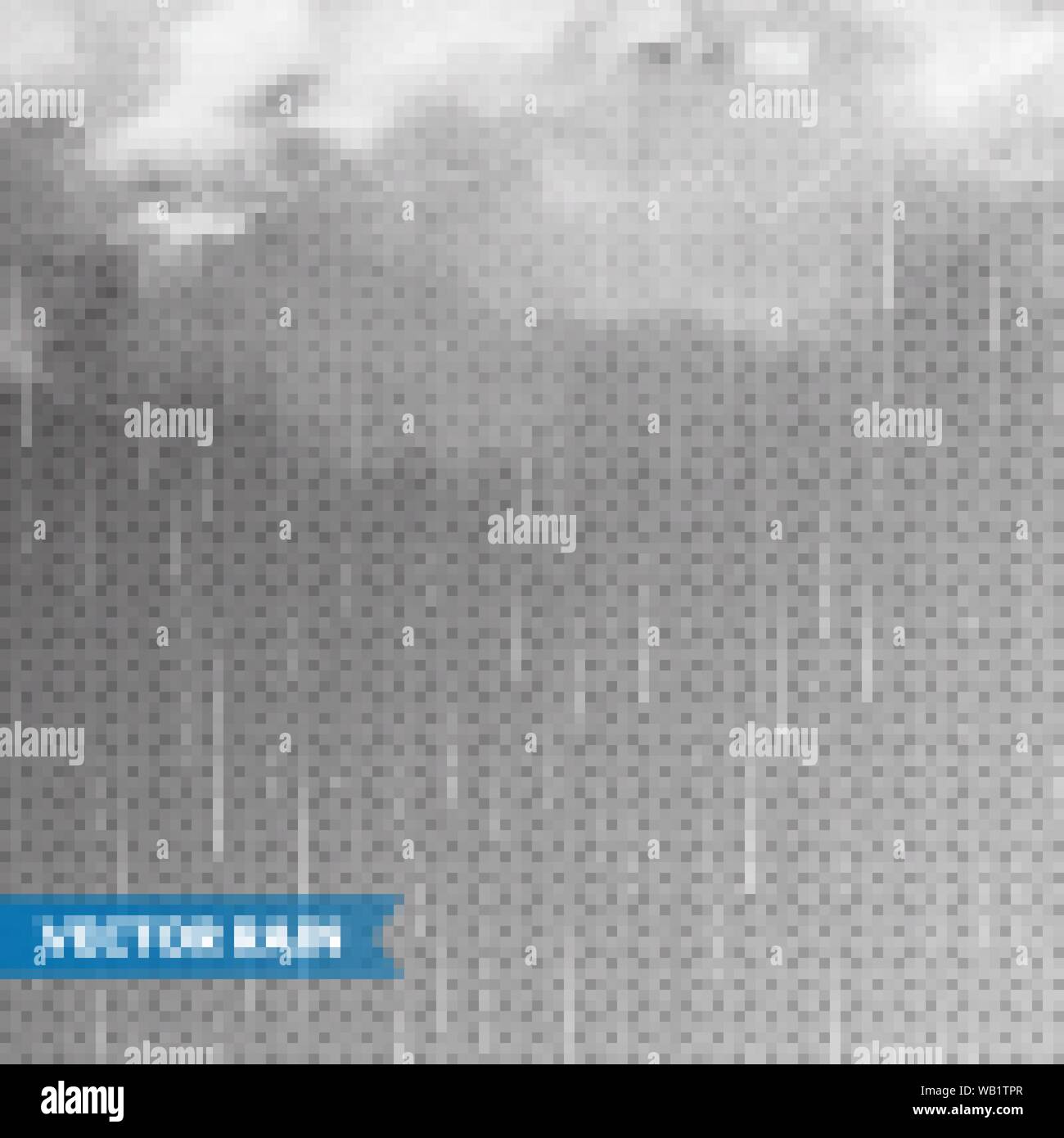 Realistic rain with clouds on transparent background. Rainfall, water ...