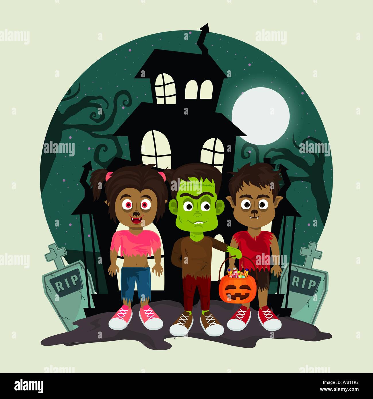 happy halloween scary night cartoon Stock Vector Image & Art - Alamy