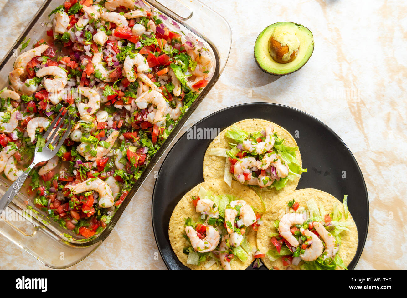 Shrimp ceviche, made with fresh ingredients, served with tostadas ...