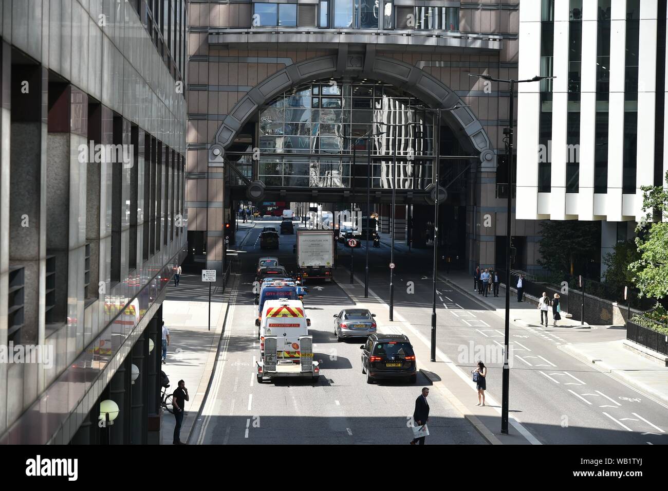 Commercial buildings in the Moorgate area of London summer 2019 Stock ...