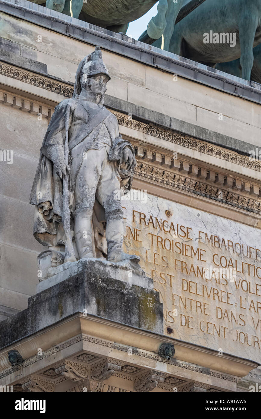 PARIS, FRANCE - AUGUST 03, 2018: Statue of Dragoon on the Arc de ...