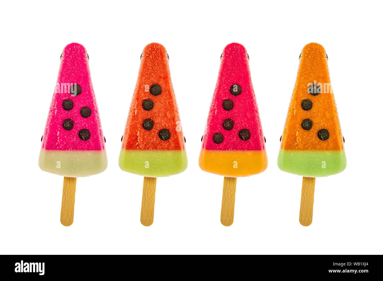 Four assorted fruit popsicles isolated on a white background Stock ...