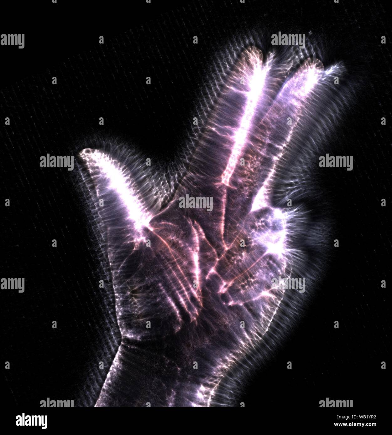 3D-Illustration of a glowing human female hand with a kirlian aura ...