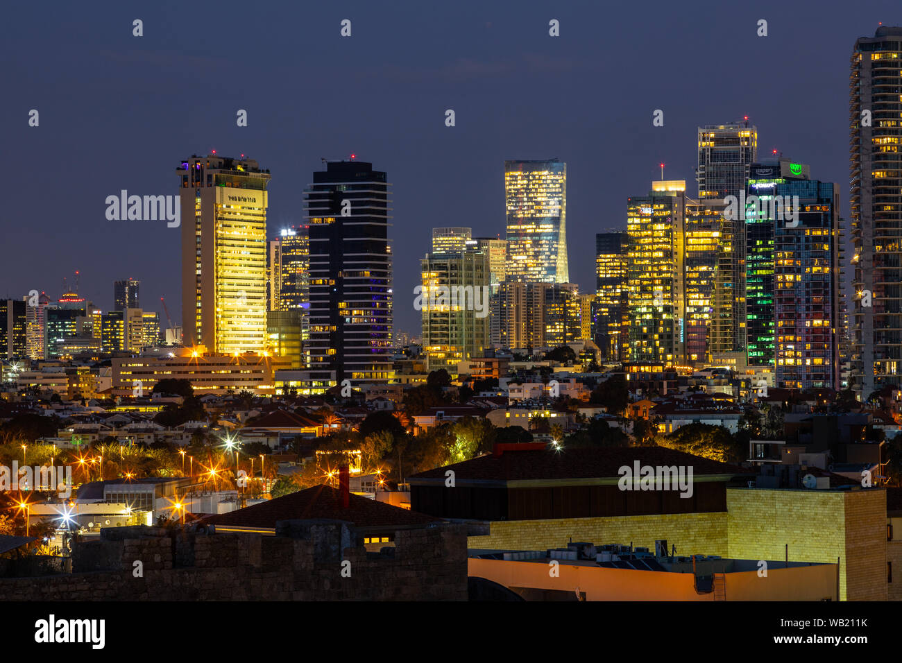 Tel Aviv after sunset and illuminated Stock Photo - Alamy