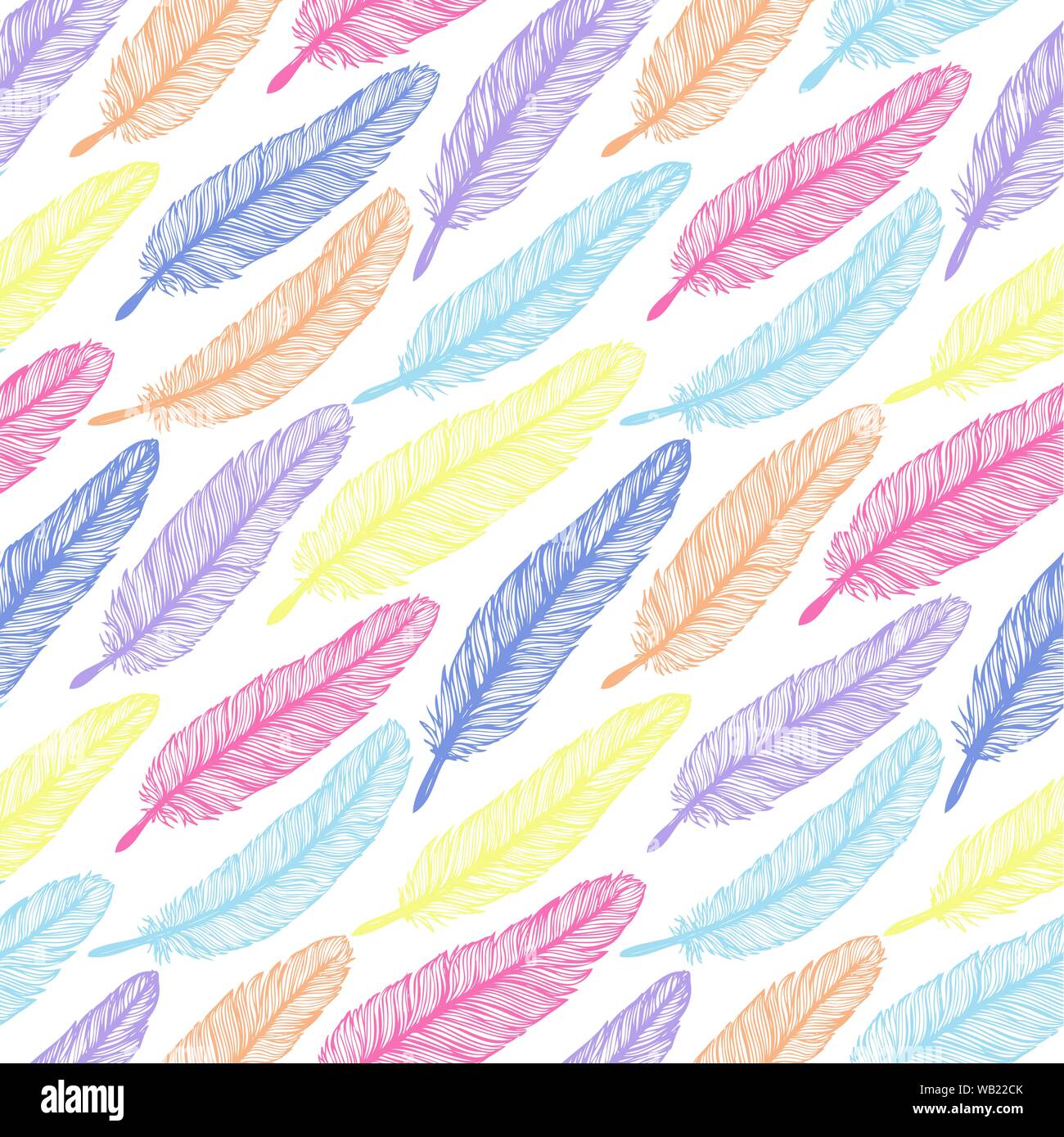 Vintage Feather seamless pattern. Hand drawn vector background with ...