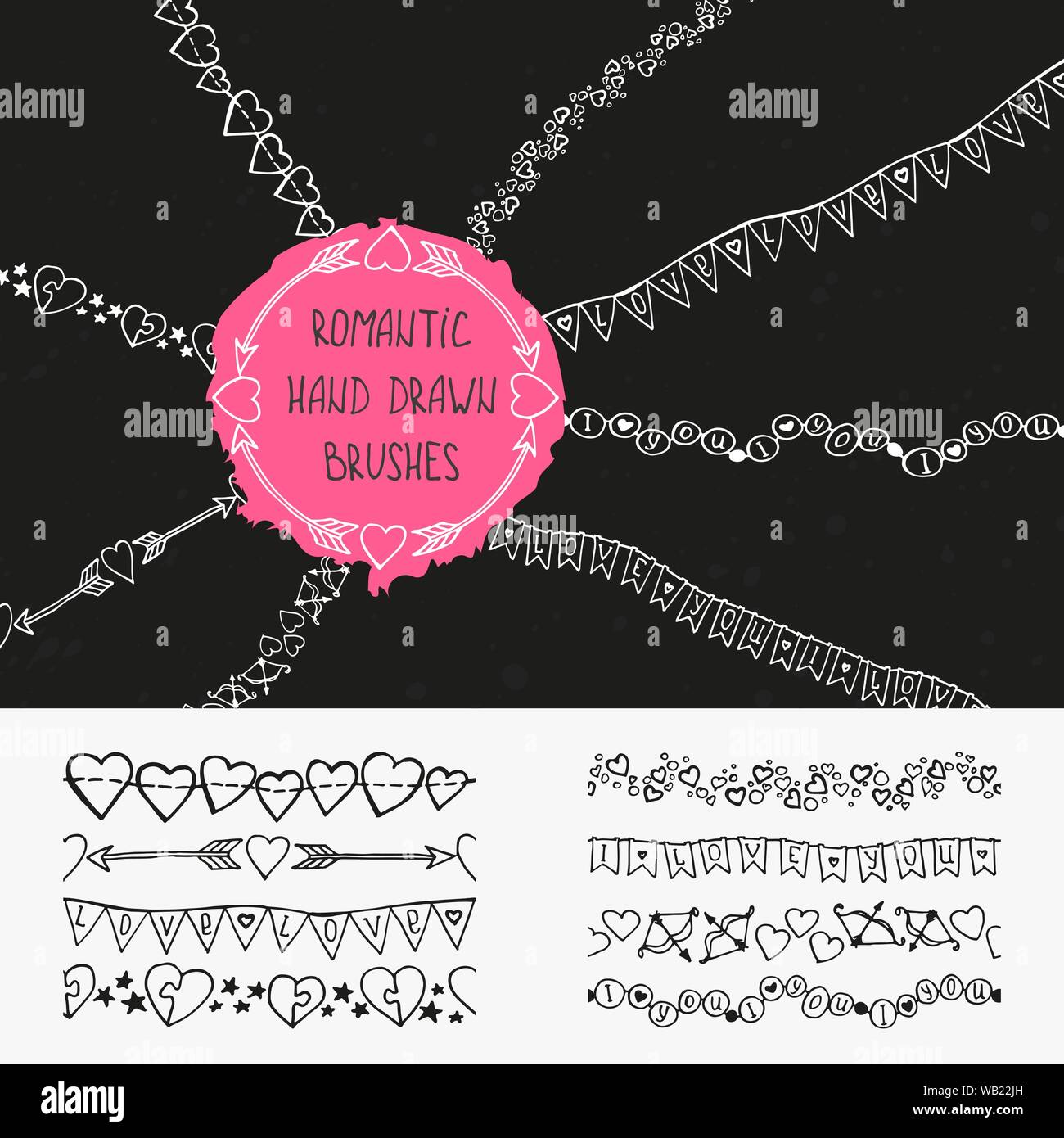 Hand drawn vintage romantic brushes. Hearts brushes for valentines day ...