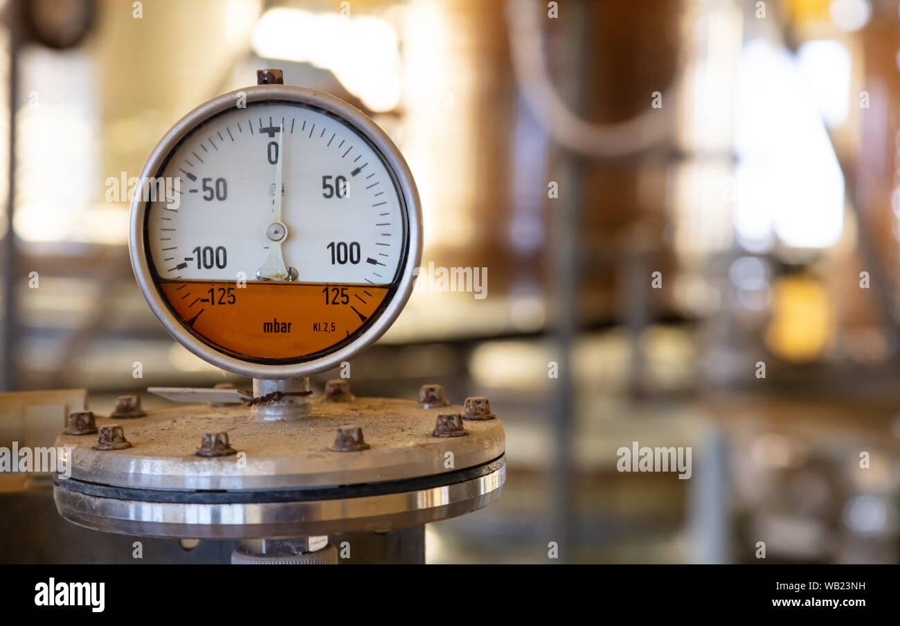High pressure manometers, pipelines and valves, blur industrial ...