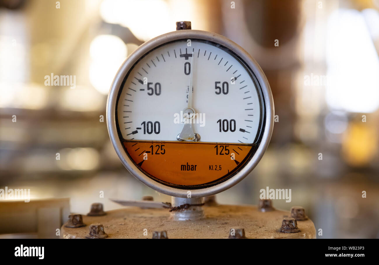 High pressure manometers, pipelines and valves, blur industrial ...