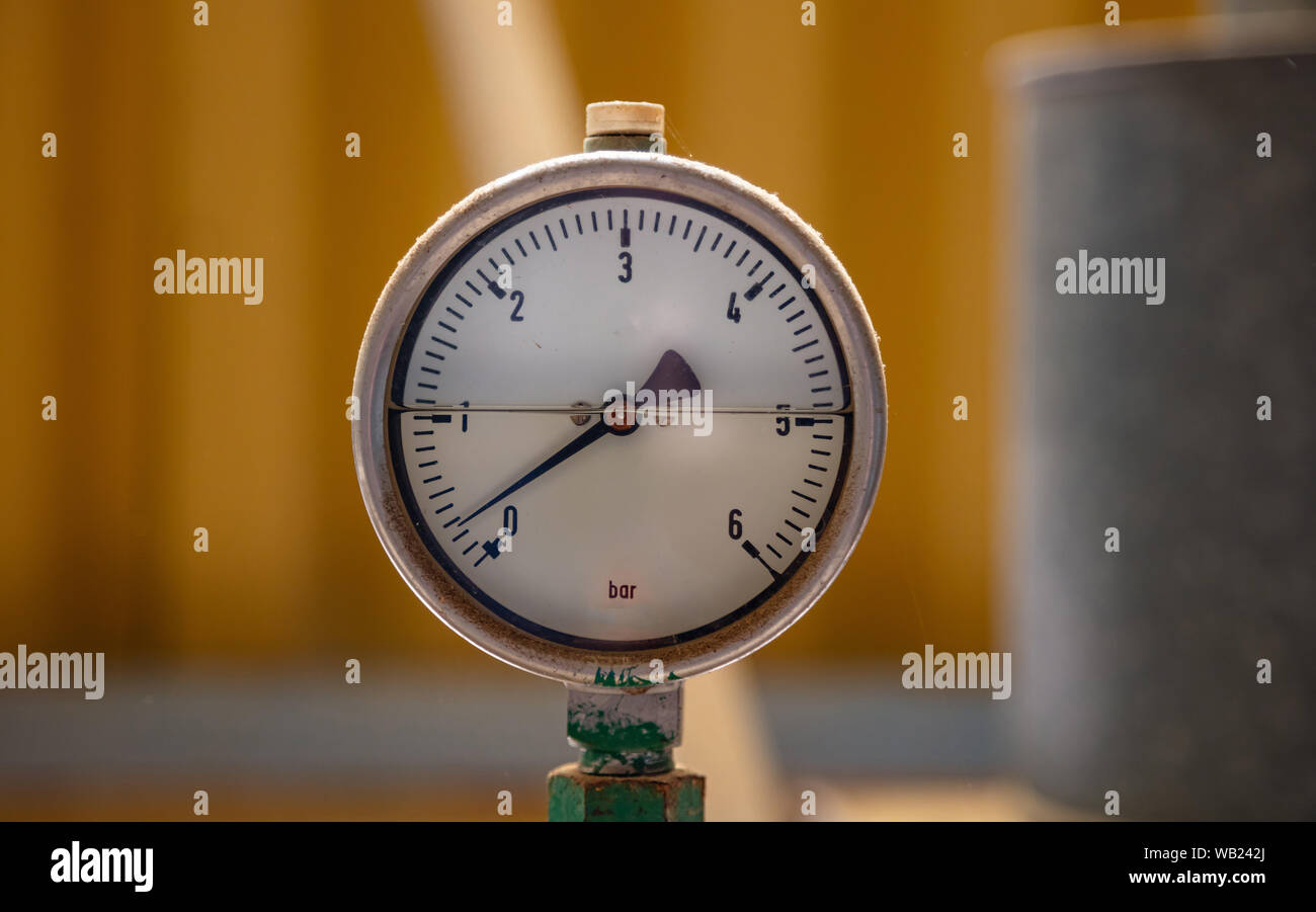 High pressure manometers, pipelines and valves, blur industrial ...