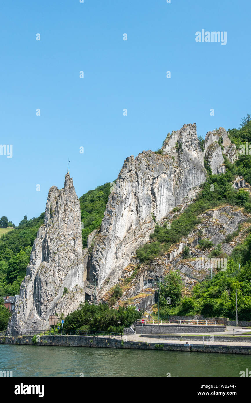 Dinant, Belgium - June 26, 2019: South side of Le rocher Bayard along ...