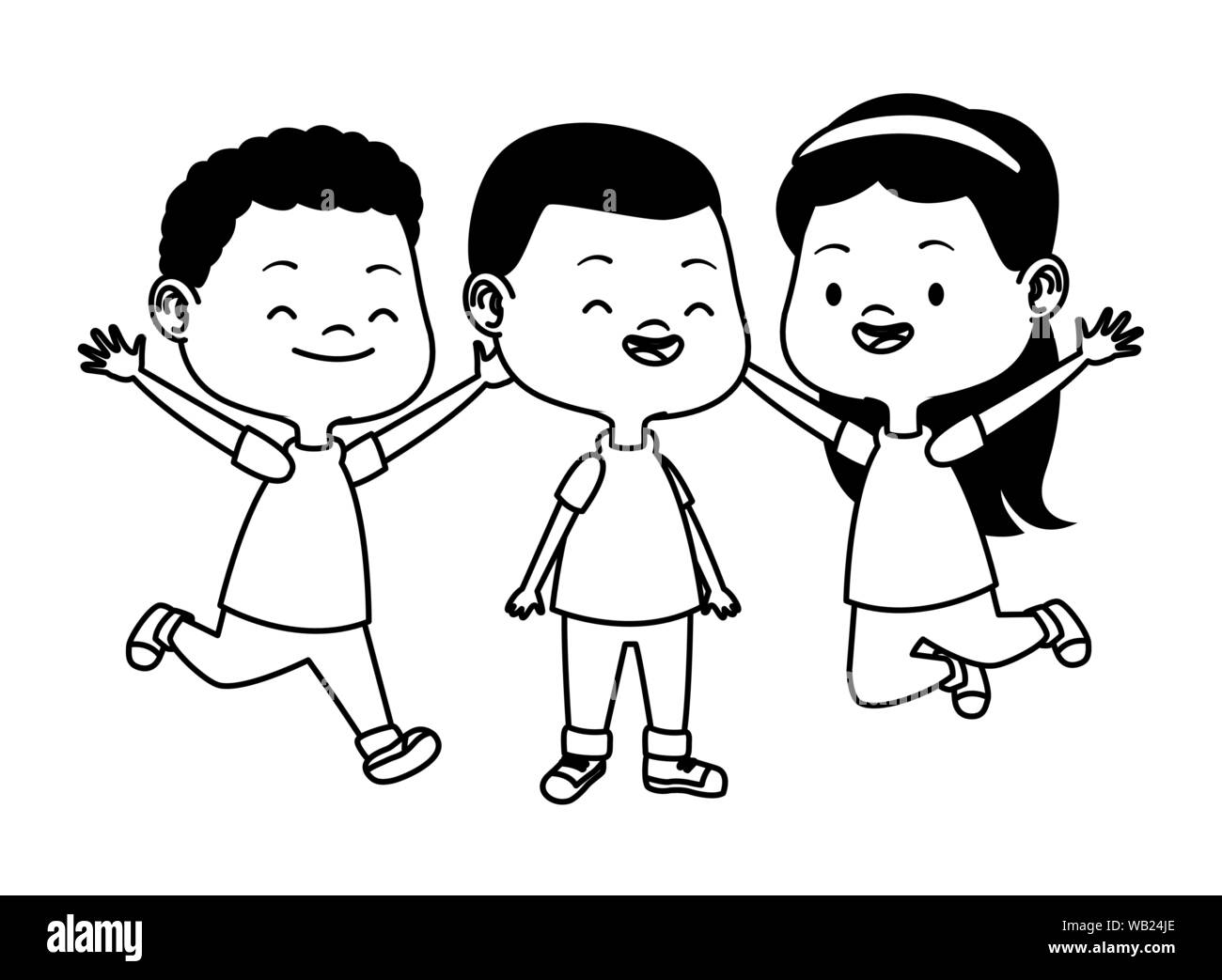 Cute happy kids having fun in black and white Stock Vector Image & Art ...