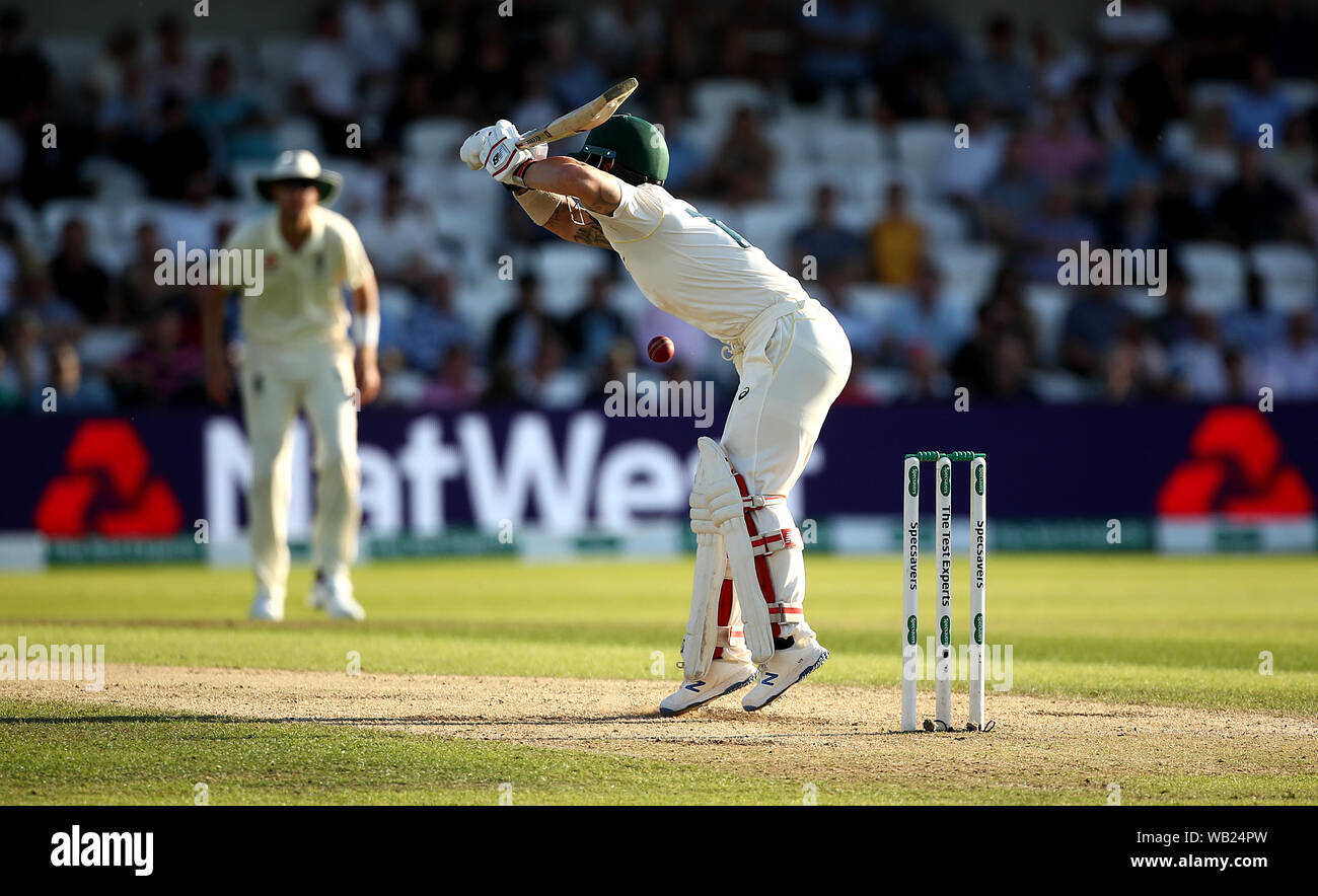 Australia's Matthew Wade is hit by a ball from England's Ben Stokes ...