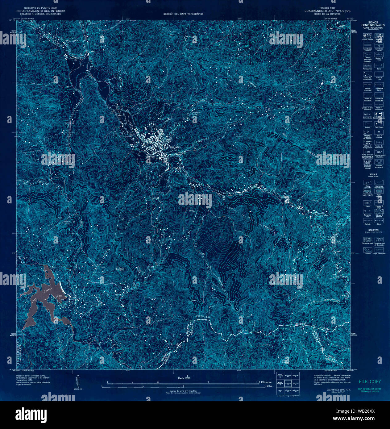 USGS TOPO Map Puerto Rico PR Adjuntas SO 361919 1947 10000 Inverted ...