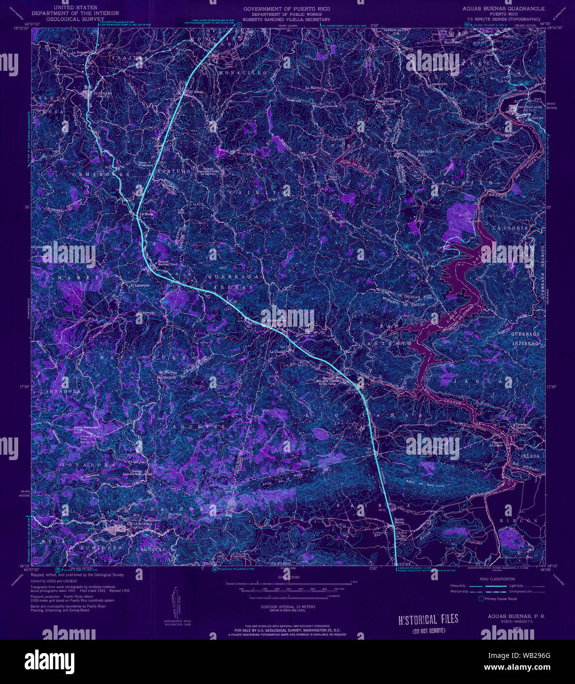 USGS TOPO Map Puerto Rico PR Aguas Buenas 362018 1955 20000 Inverted ...