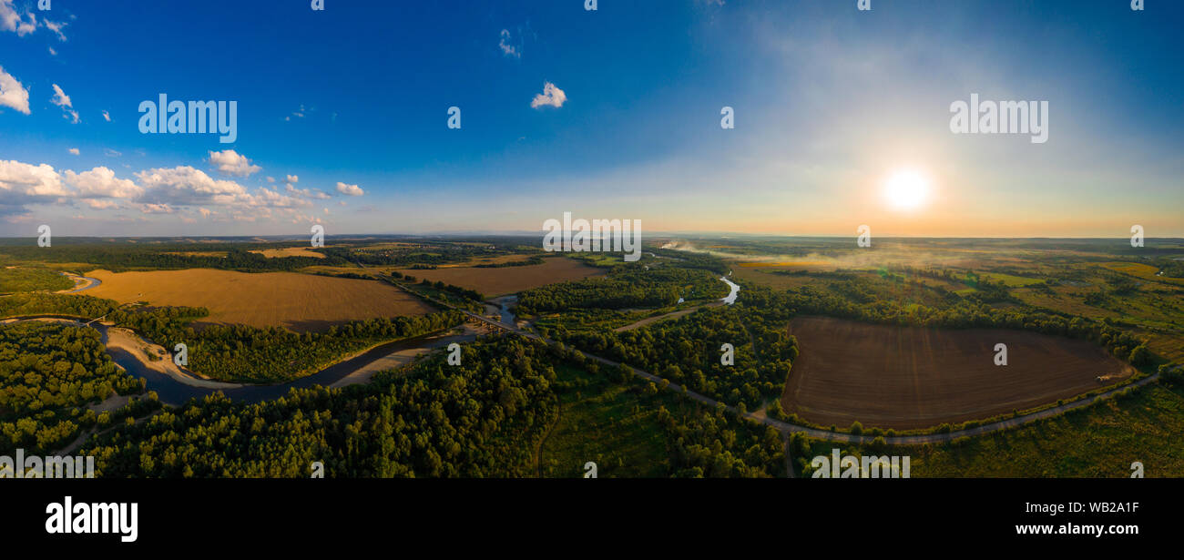 Sunflower field on fertile black earths of Ukraine, on the horizon a ...