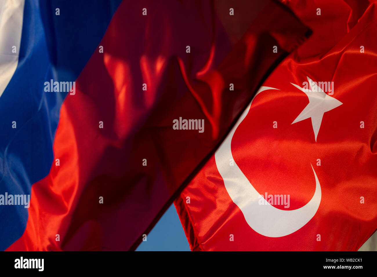 The national flags of the Russian Federation and the Republic of Turkey ...
