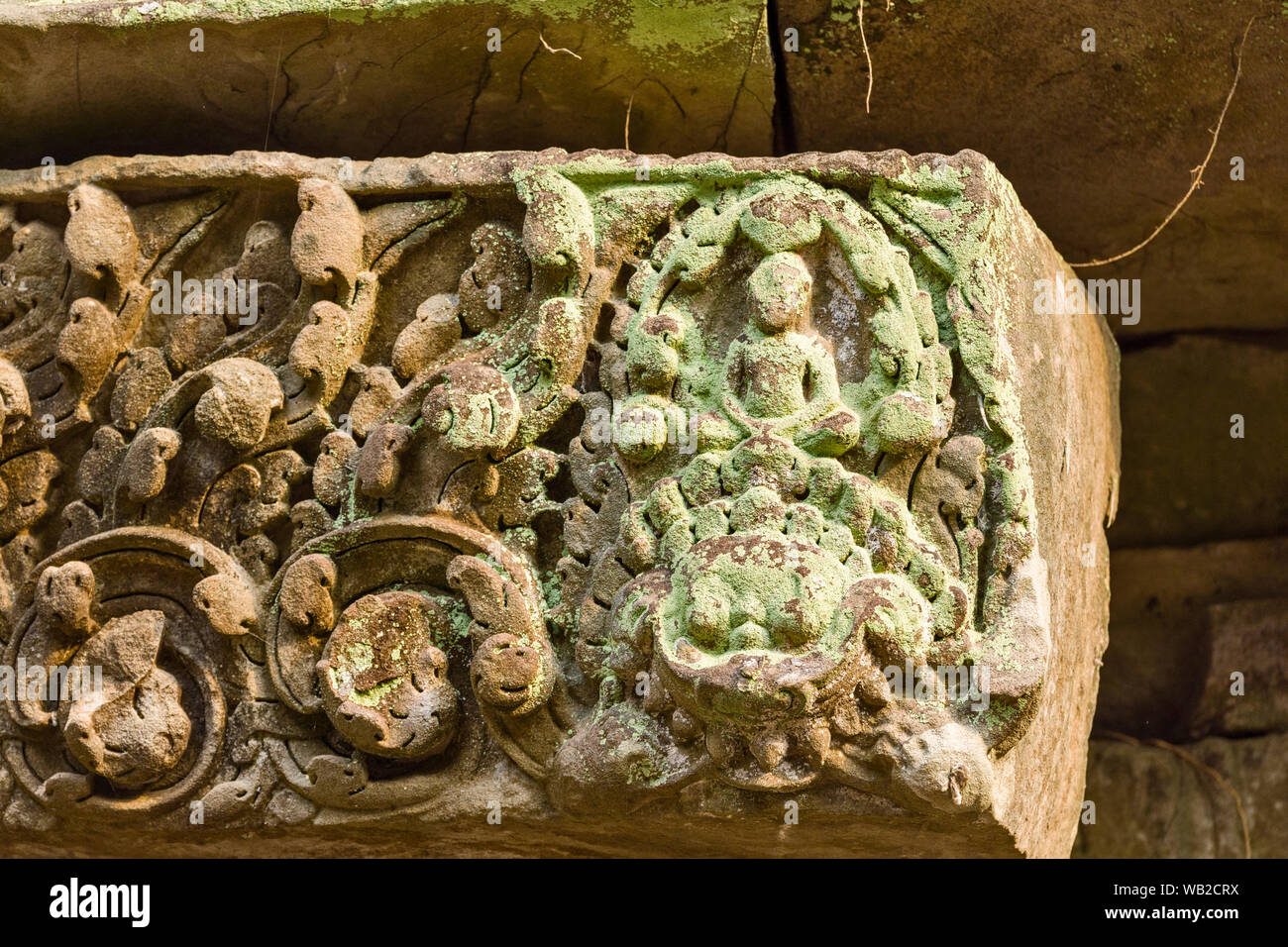 detail carved on a lintel in Ta Prohm temple in Siem Reap, Cambodia ...