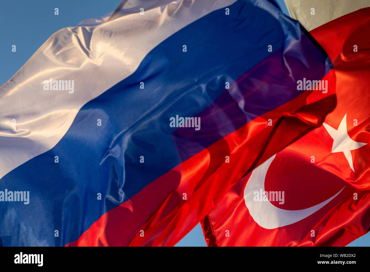 The national flags of the Russian Federation and the Republic of Turkey ...