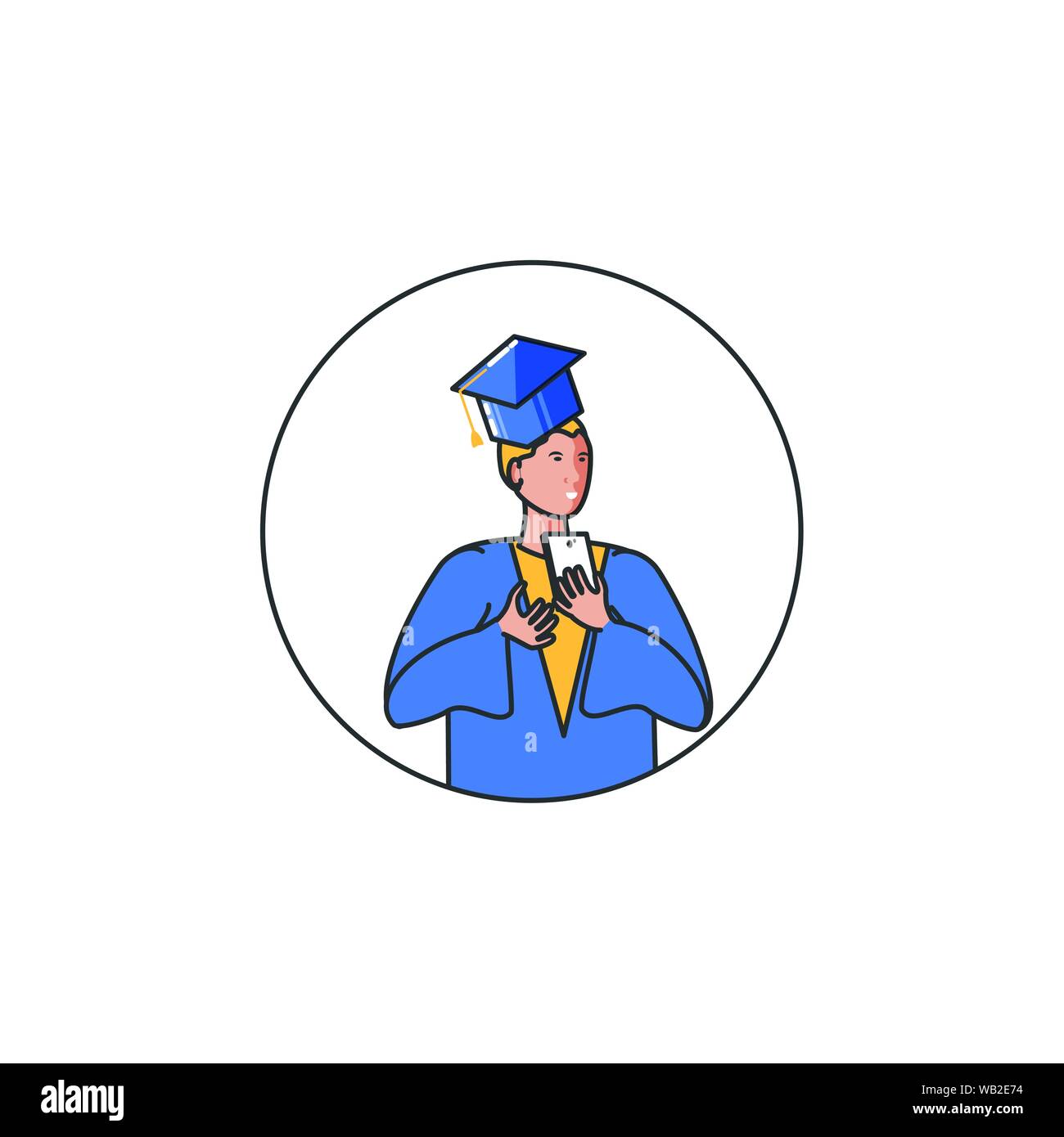 young boy student graduated with smartphone vector illustration design ...