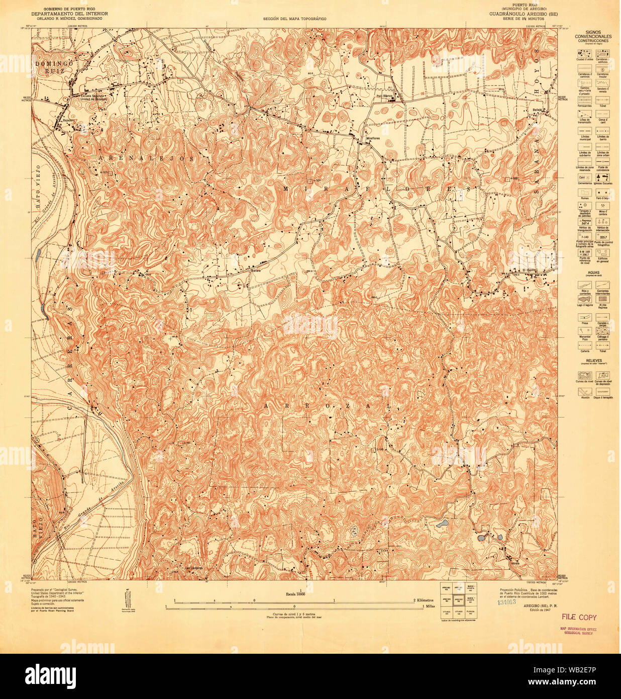 USGS TOPO Map Puerto Rico PR Arecibo SE 361927 1947 10000 Restoration ...