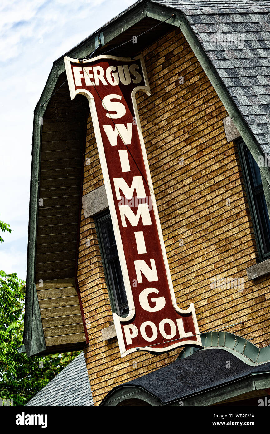 Fergus swimming pool sign. Fergus Ontario Canada Stock Photo - Alamy
