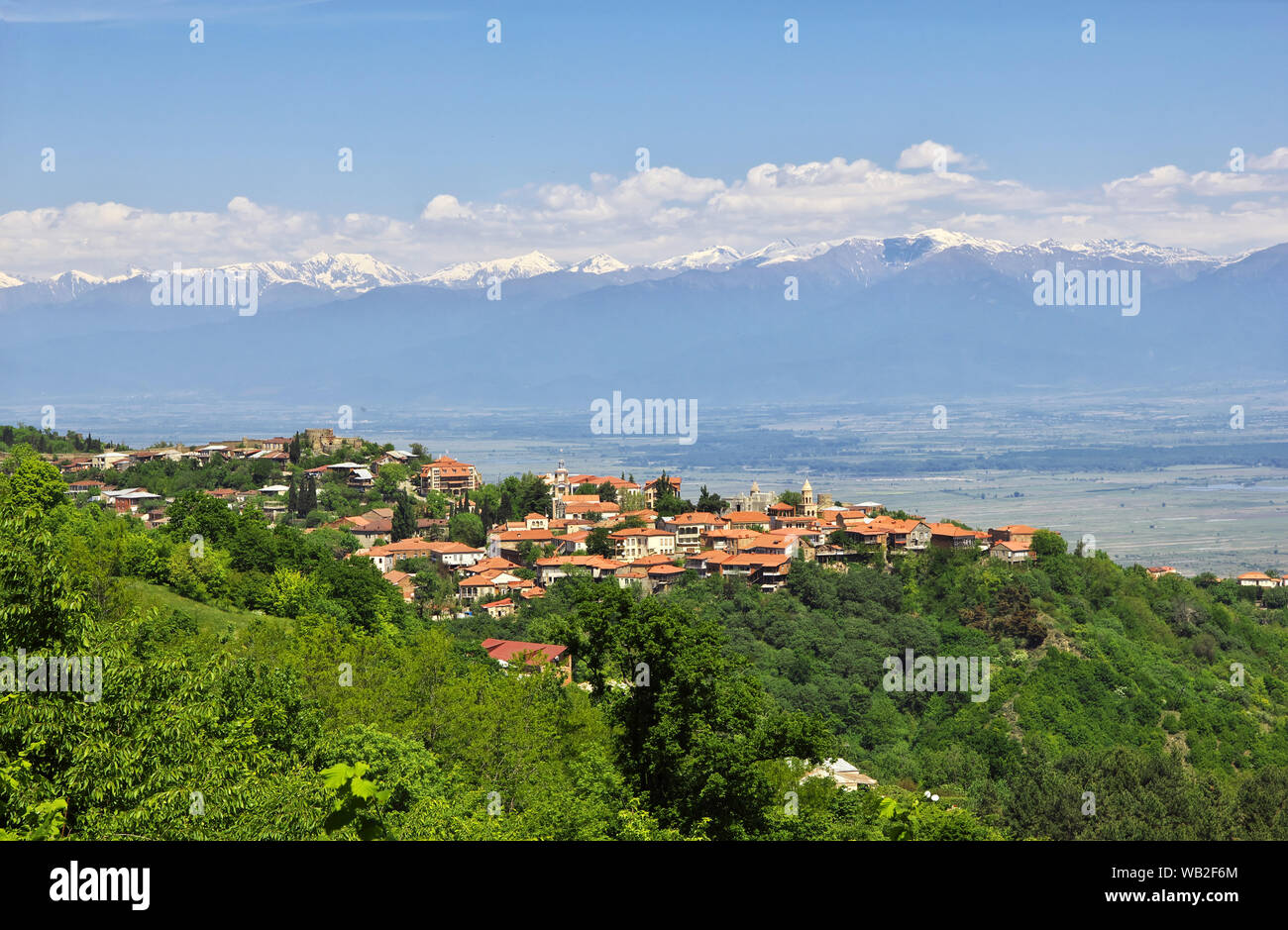 Signagi / Georgia - 05 May 2013: The view on Signagi and Alazani valley ...