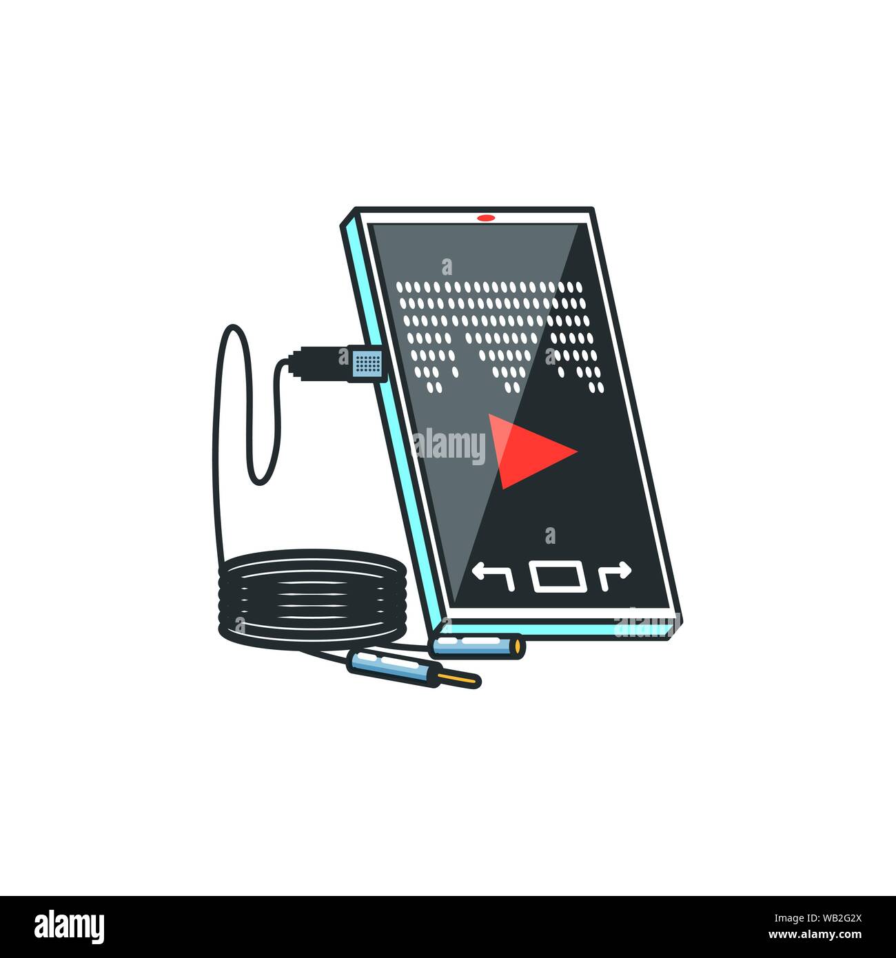 smartphone with media player and sound wire technology vector ...