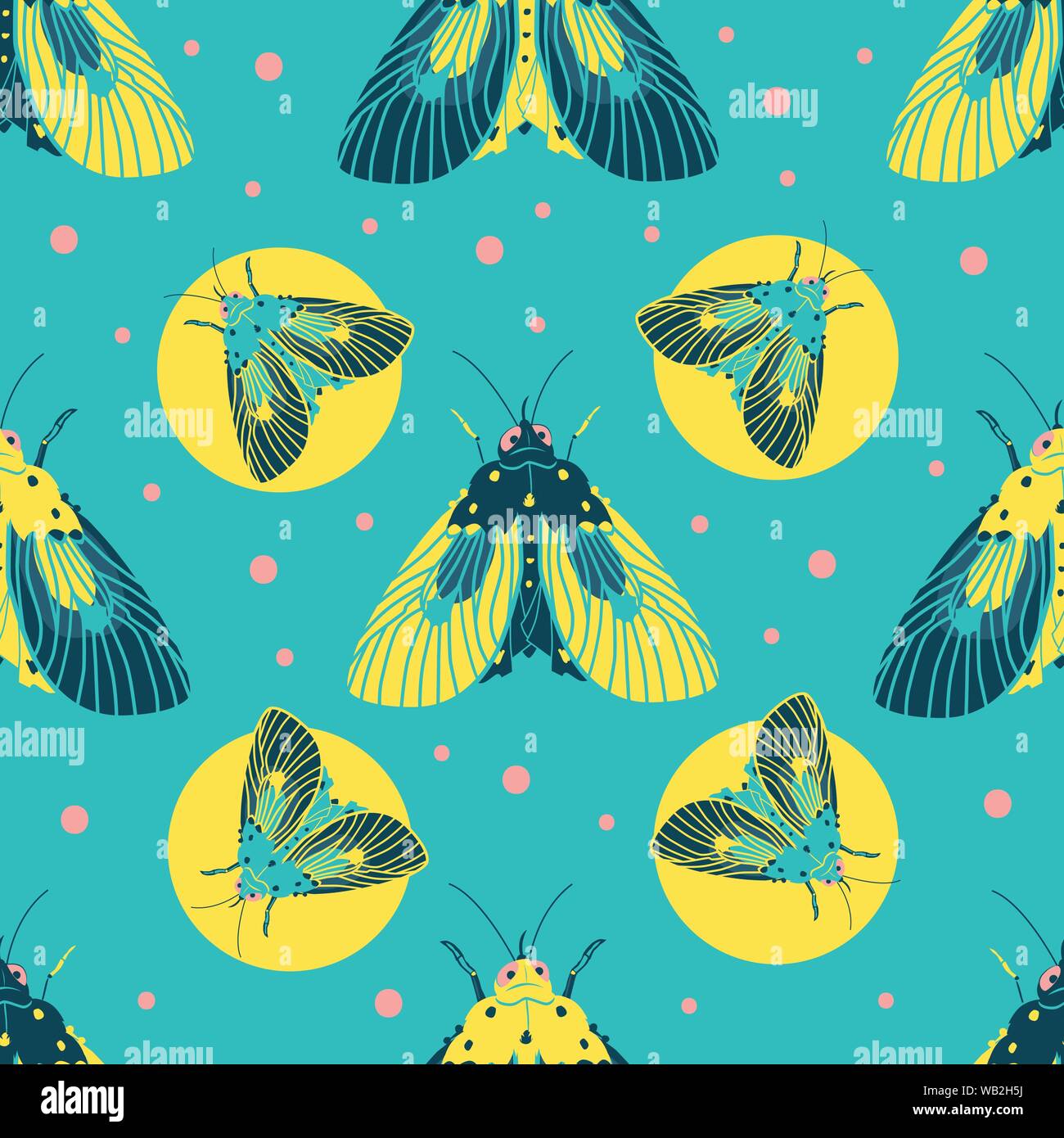 Vector turquoise blue moths pattern with circles and dots. Suitable for ...