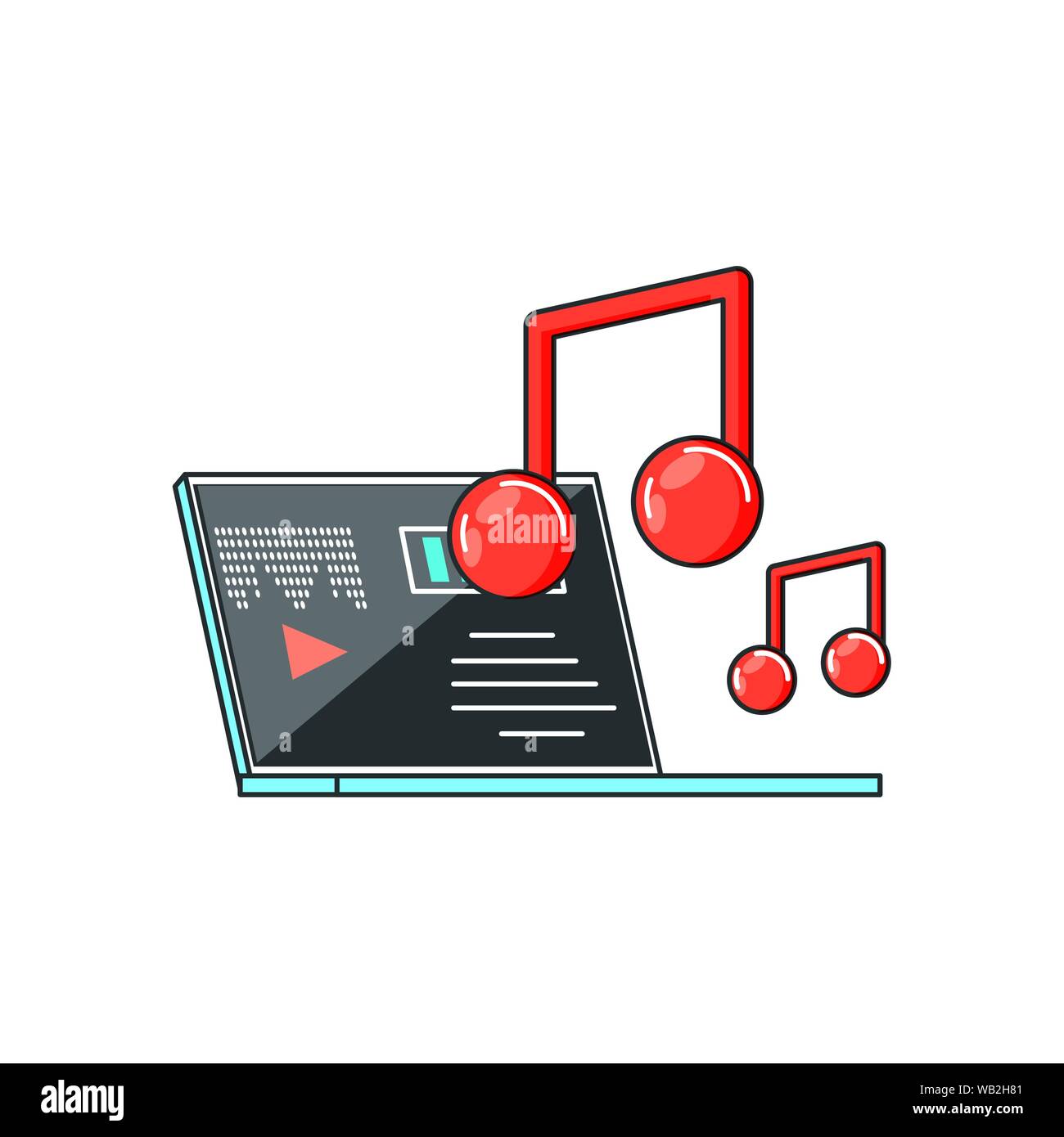 laptop computer with media player and music notes vector illustration ...
