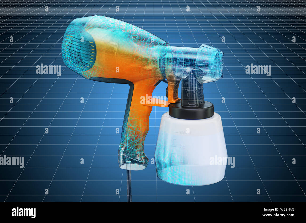 Visualization 3d cad model of electric paint spray gun, blueprint. 3D ...