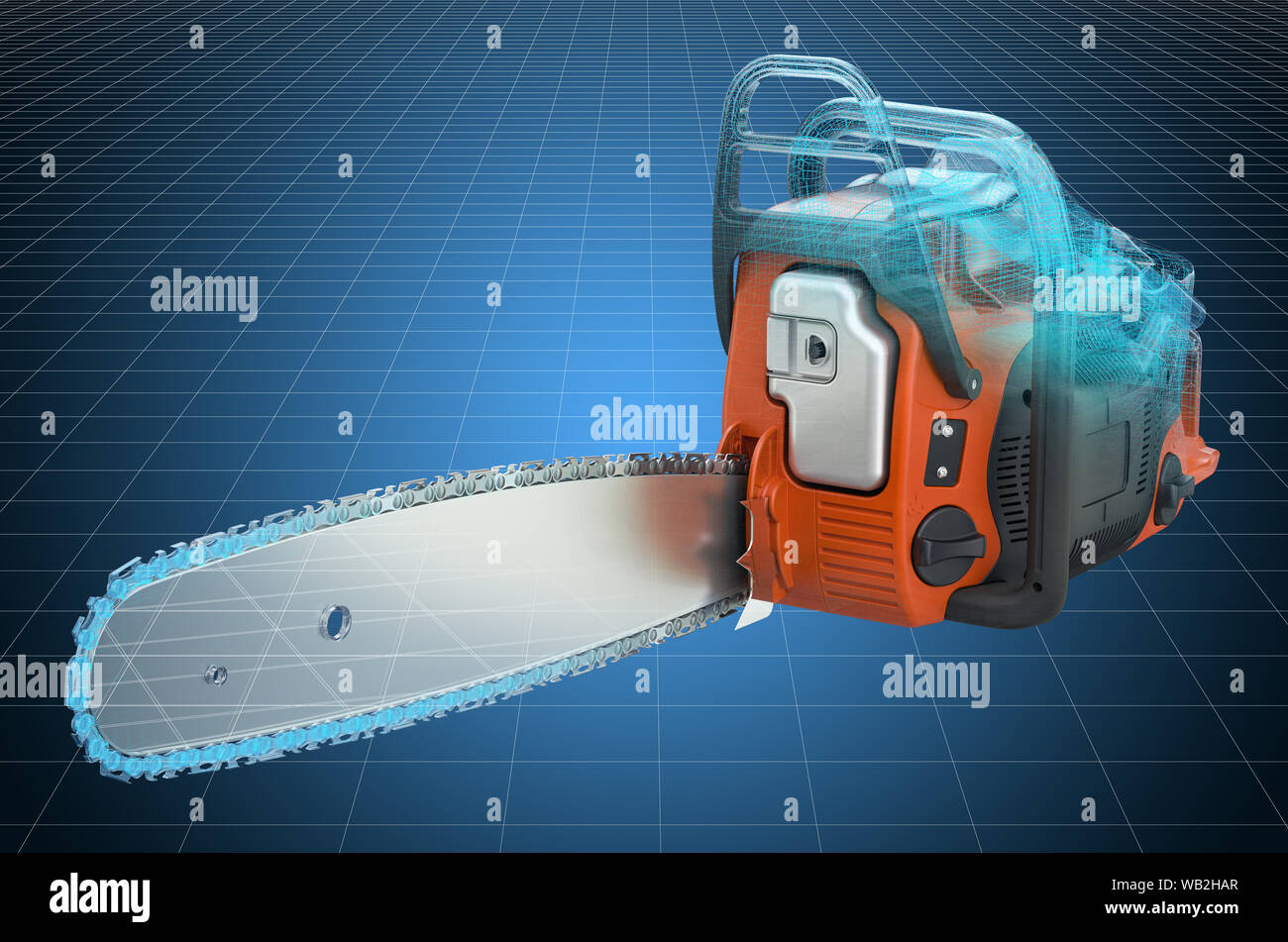 Visualization 3d cad model of chainsaw, blueprint. 3D rendering Stock ...