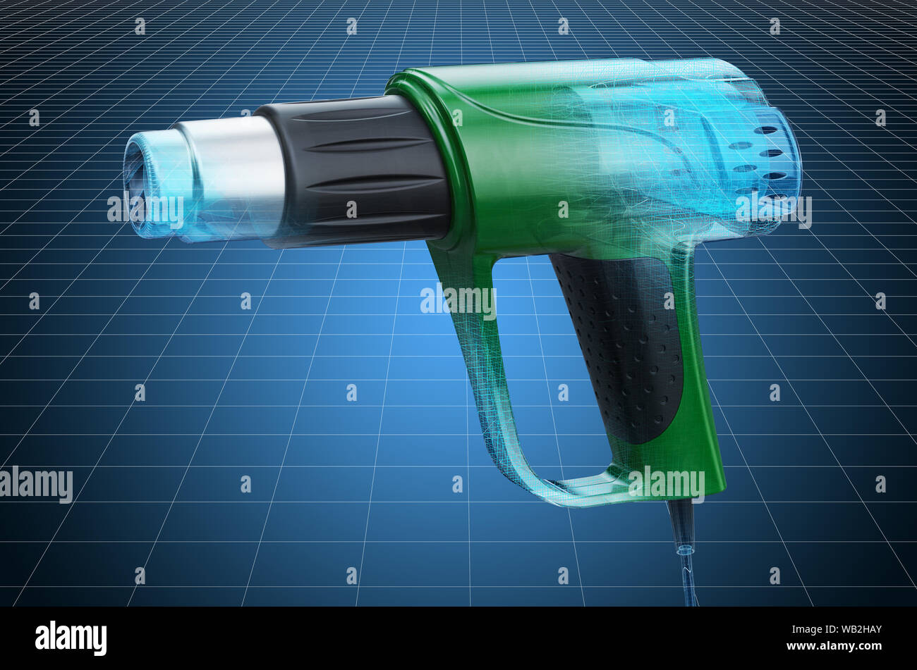Visualization 3d cad model of heat gun, blueprint. 3D rendering Stock ...