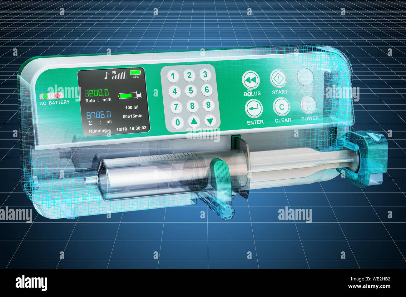 Visualization 3d cad model of syringe infusion pump, blueprint. 3D ...