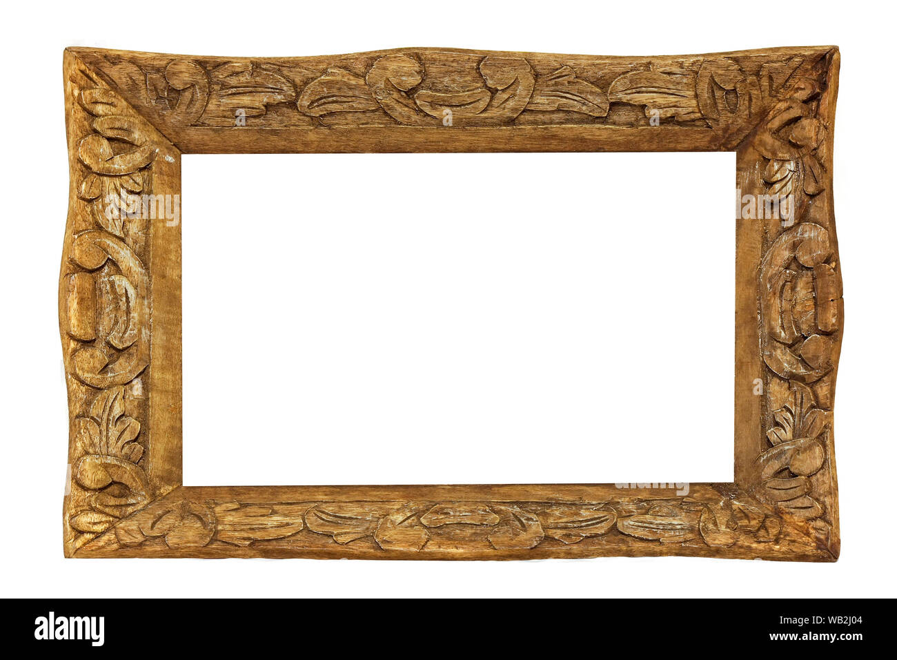 Hand made engraved wooden frame isolated on white Stock Photo - Alamy